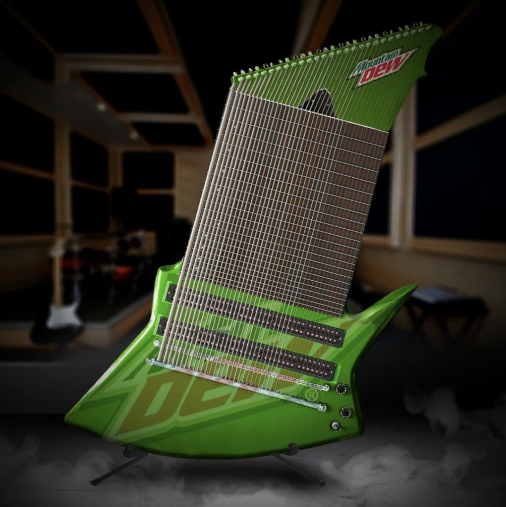 Jared Dines and his insane Mountain Dew Meme 20-string Guitar ...